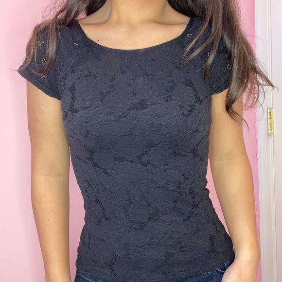 tokyo Darling | Tops | Floral Lace Tight Top With Black Underneath In ...